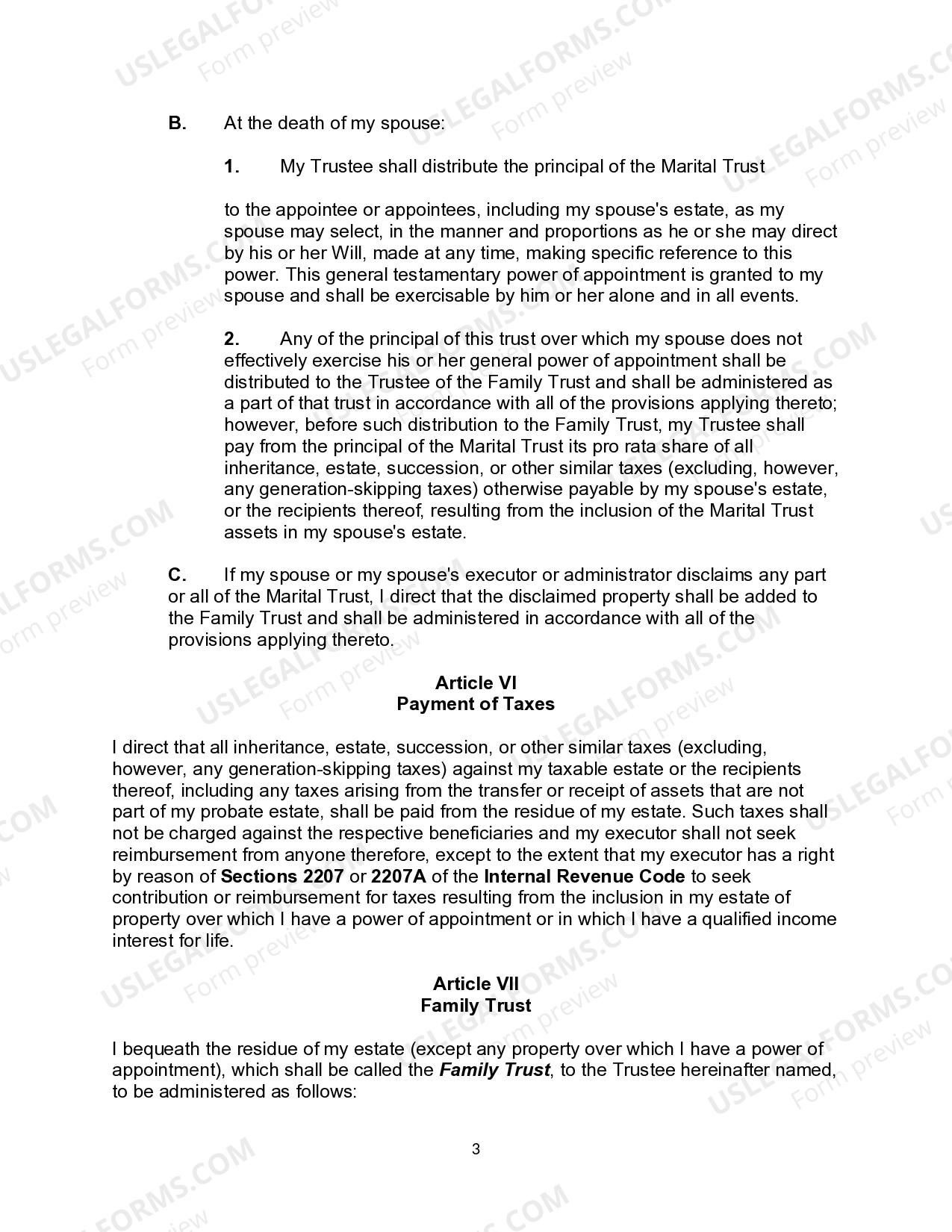 Will with Marital Deduction and Bypass Trust | US Legal Forms