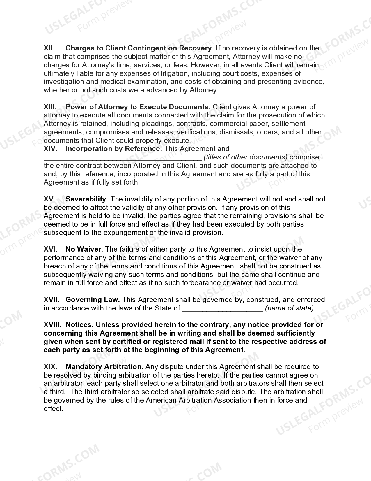 Contract to Employ Attorney on a Contingent Fee Basis - Contingent Fee ...