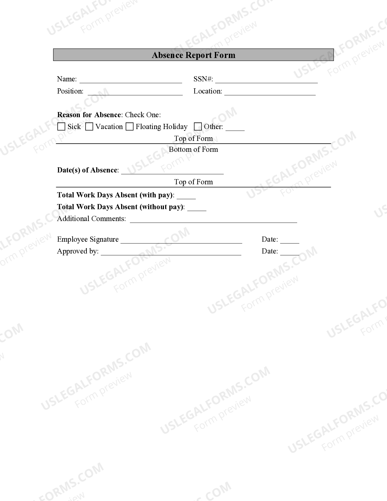 Absence Report - Absence Report Employee | US Legal Forms