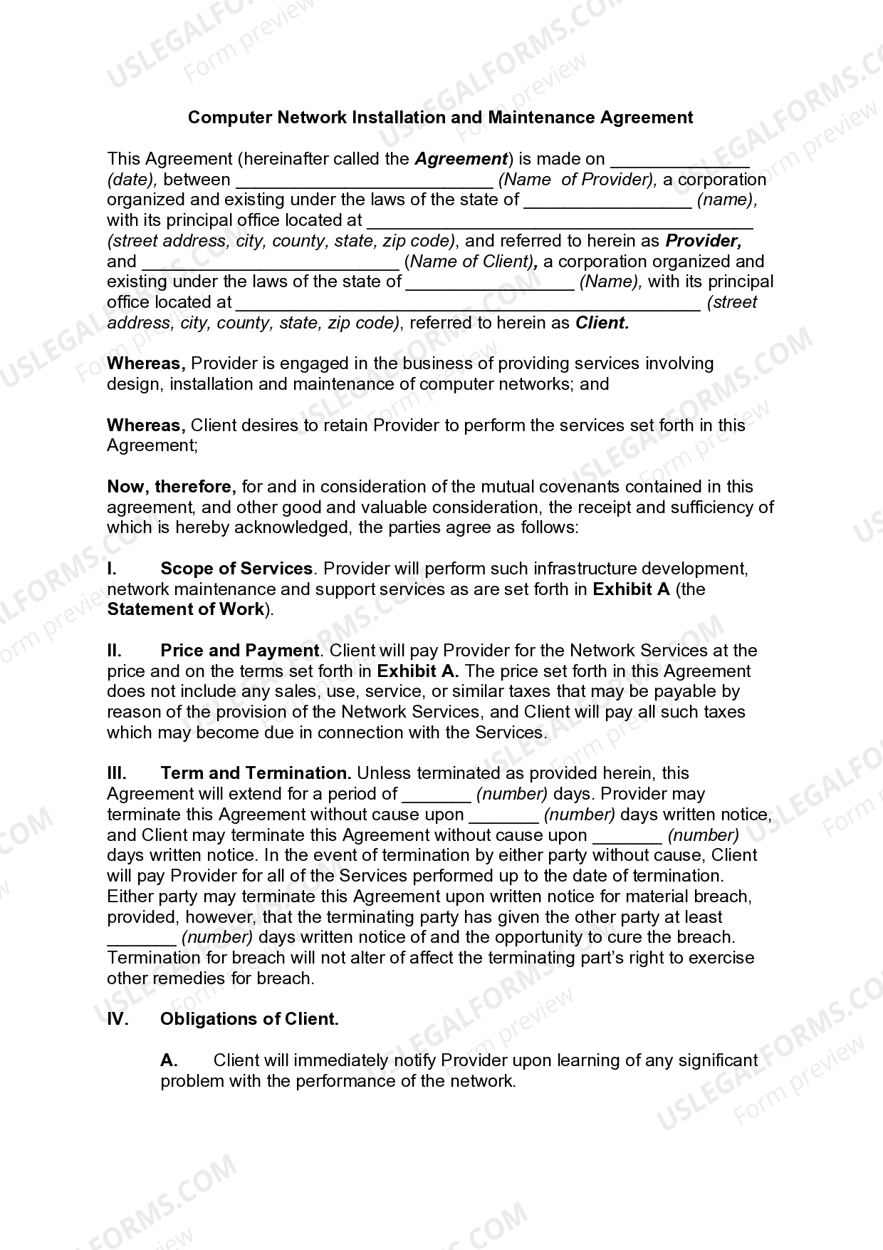 Computer Network Installation and Maintenance Agreement - Network ...