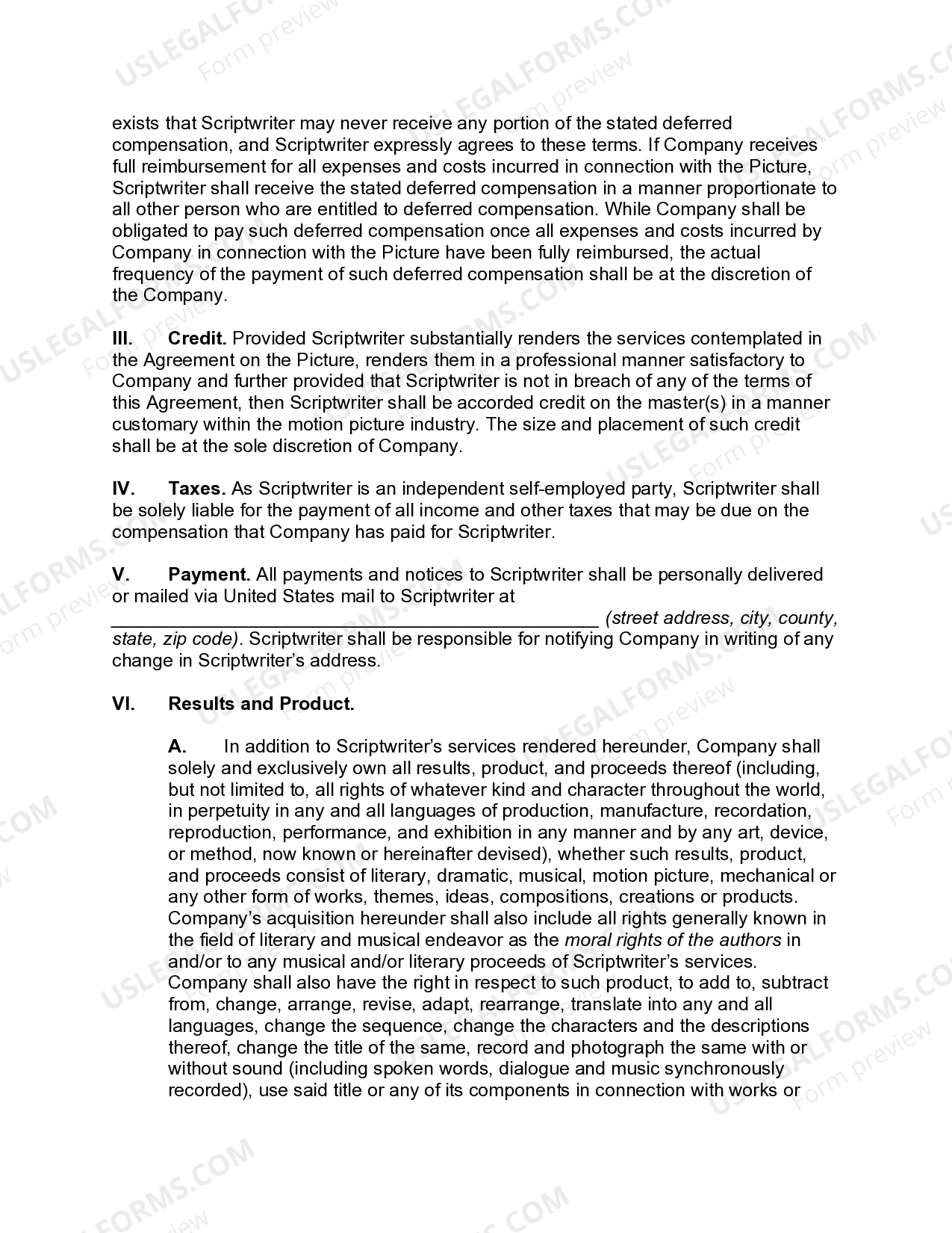 Mississippi Scriptwriter Agreement | US Legal Forms