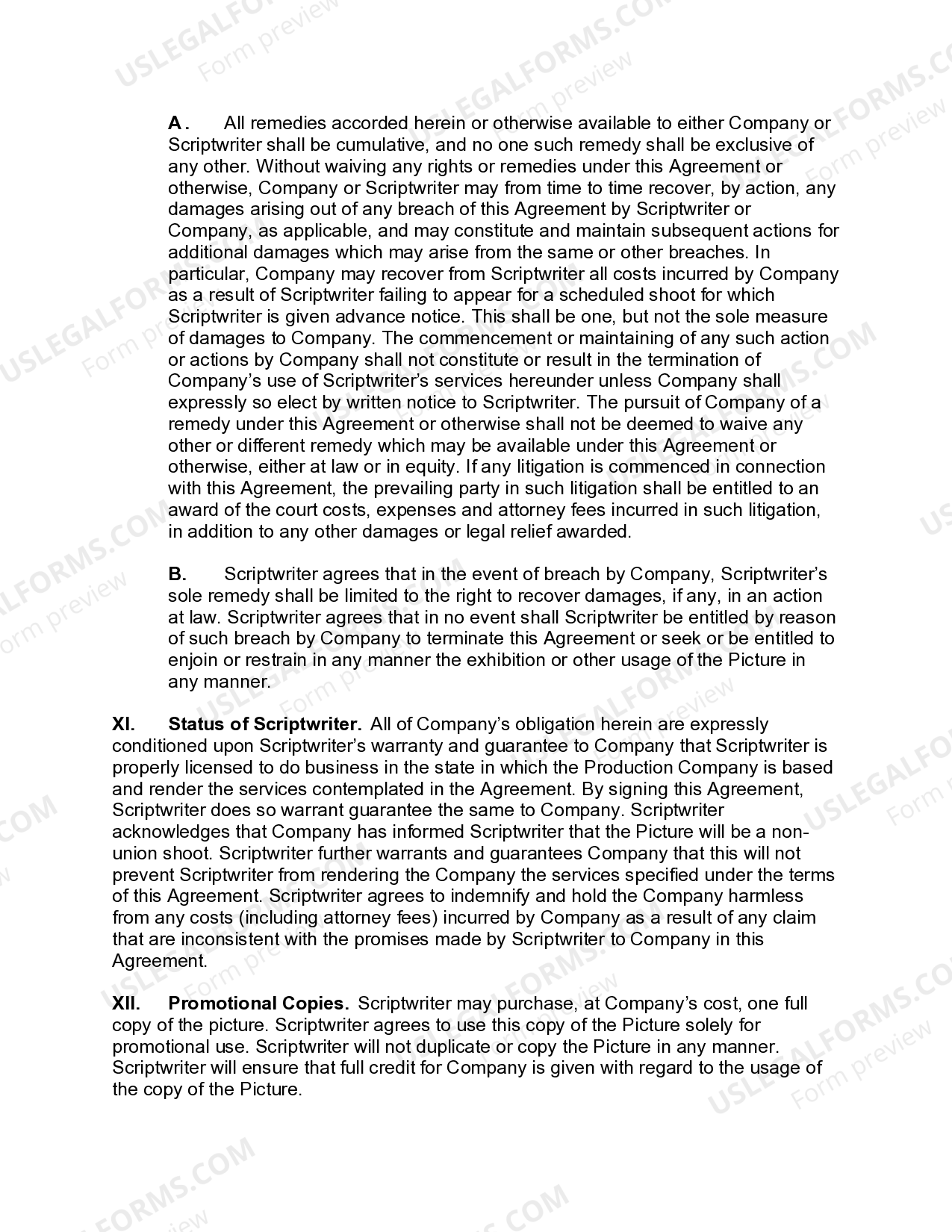 Mississippi Scriptwriter Agreement | US Legal Forms