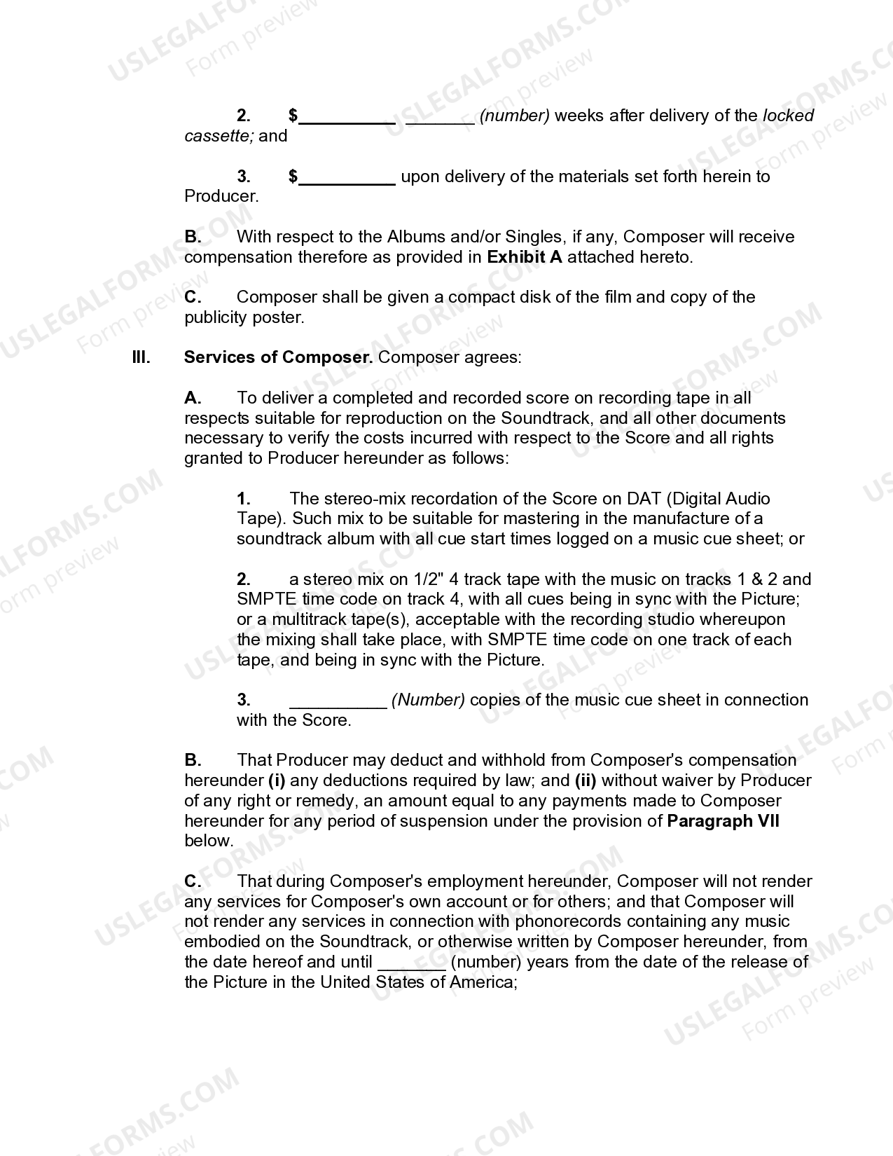 Arkansas Film Music Agreement with Composer - Film Agreement Contract ...