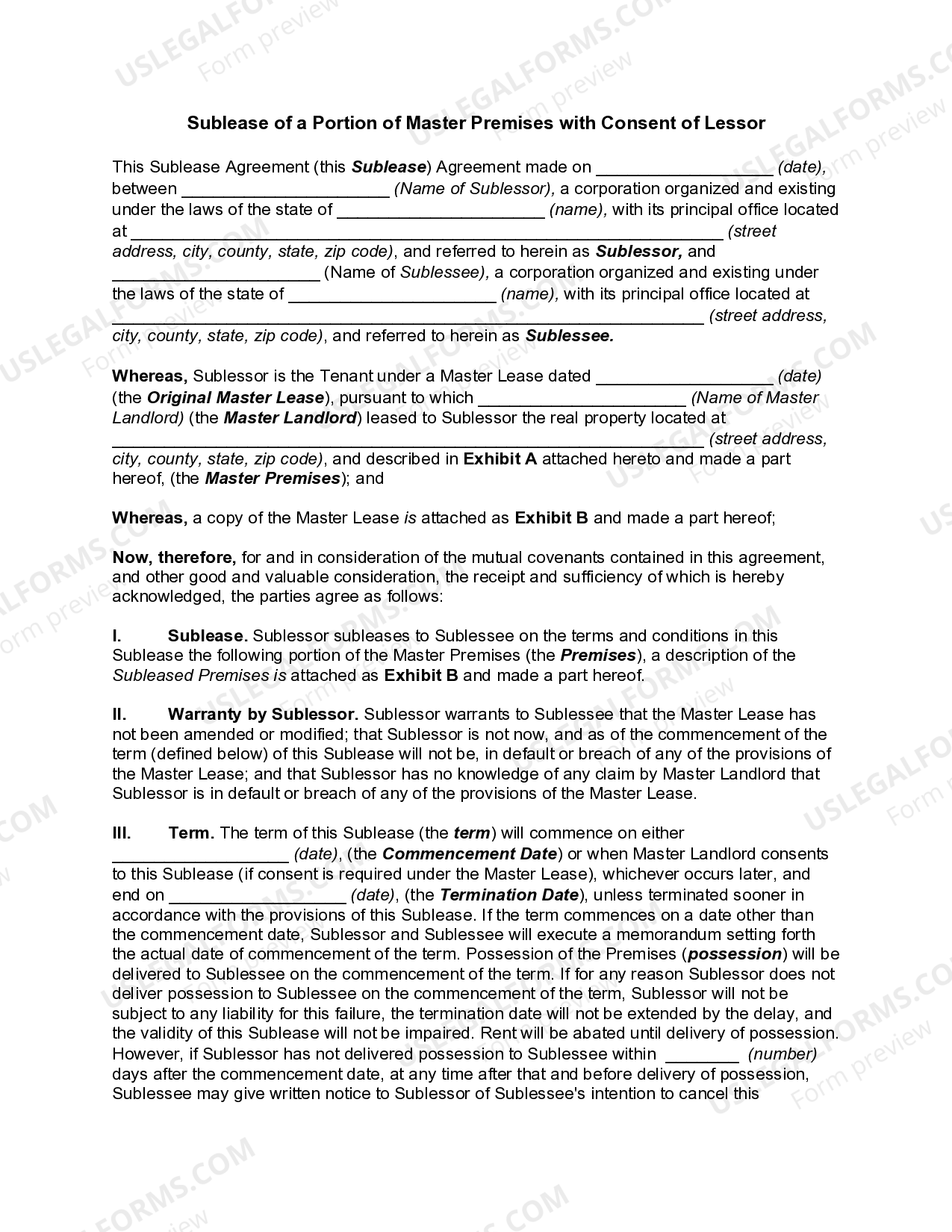 Oklahoma Sublease of a Portion of Master Premises with Consent of ...