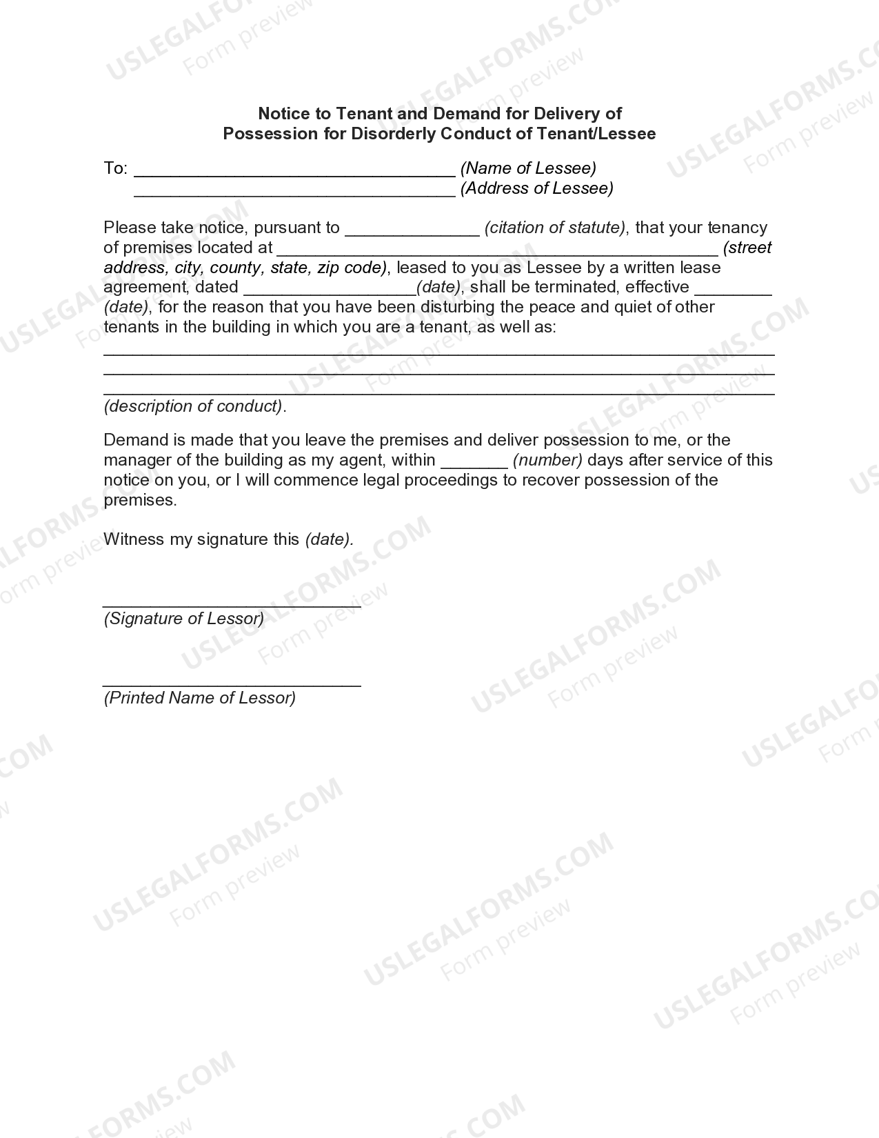 Demand For Possession Letter | US Legal Forms