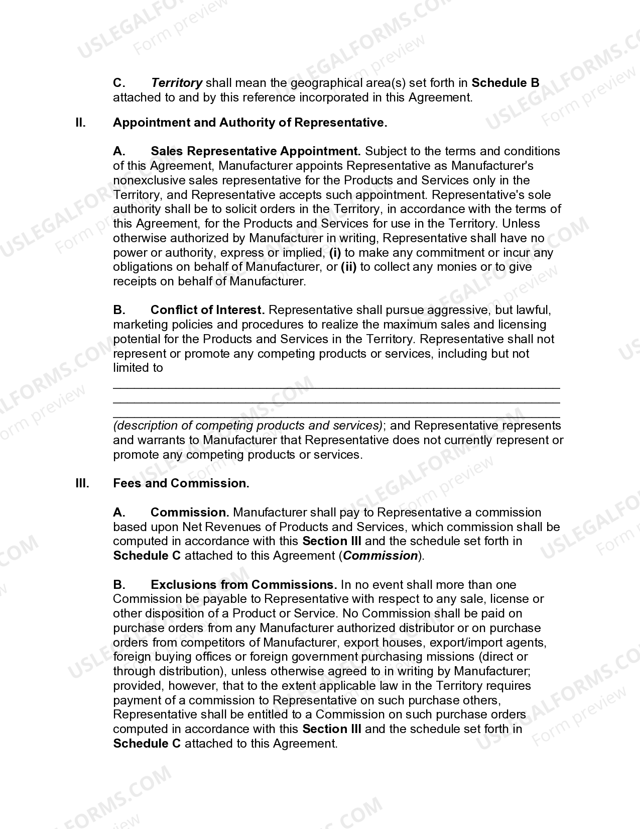 Mississippi Nonexclusive Foreign Sales Representative Agreement US