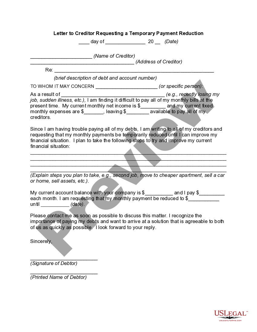 West Virginia Letter To Creditor Requesting A Temporary Payment Reduction Letter Requesting west-virginia-letter-to-creditor-requesting-a-temporary-payment-reduction-letter-requesting