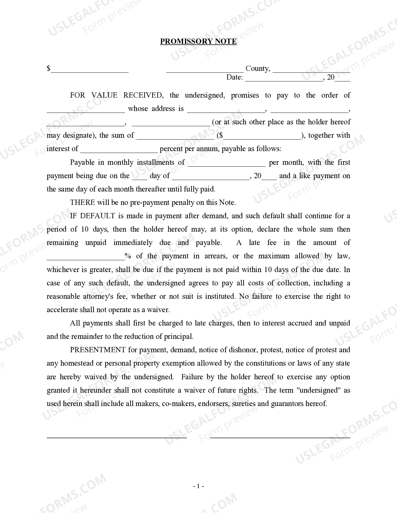 Promissory Note for Sale of Business | US Legal Forms