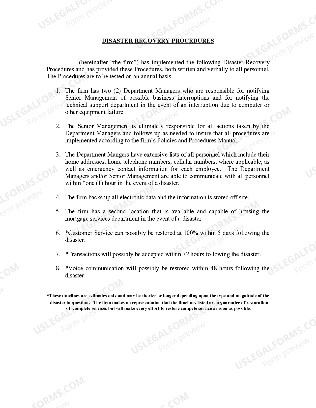 Sample Disaster Recovery Procedures - Sample Disaster Recovery | US ...