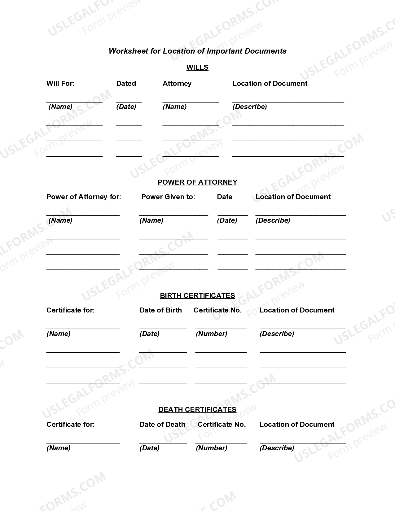 Virgin Islands Worksheet for Location of Important Documents | US Legal ...