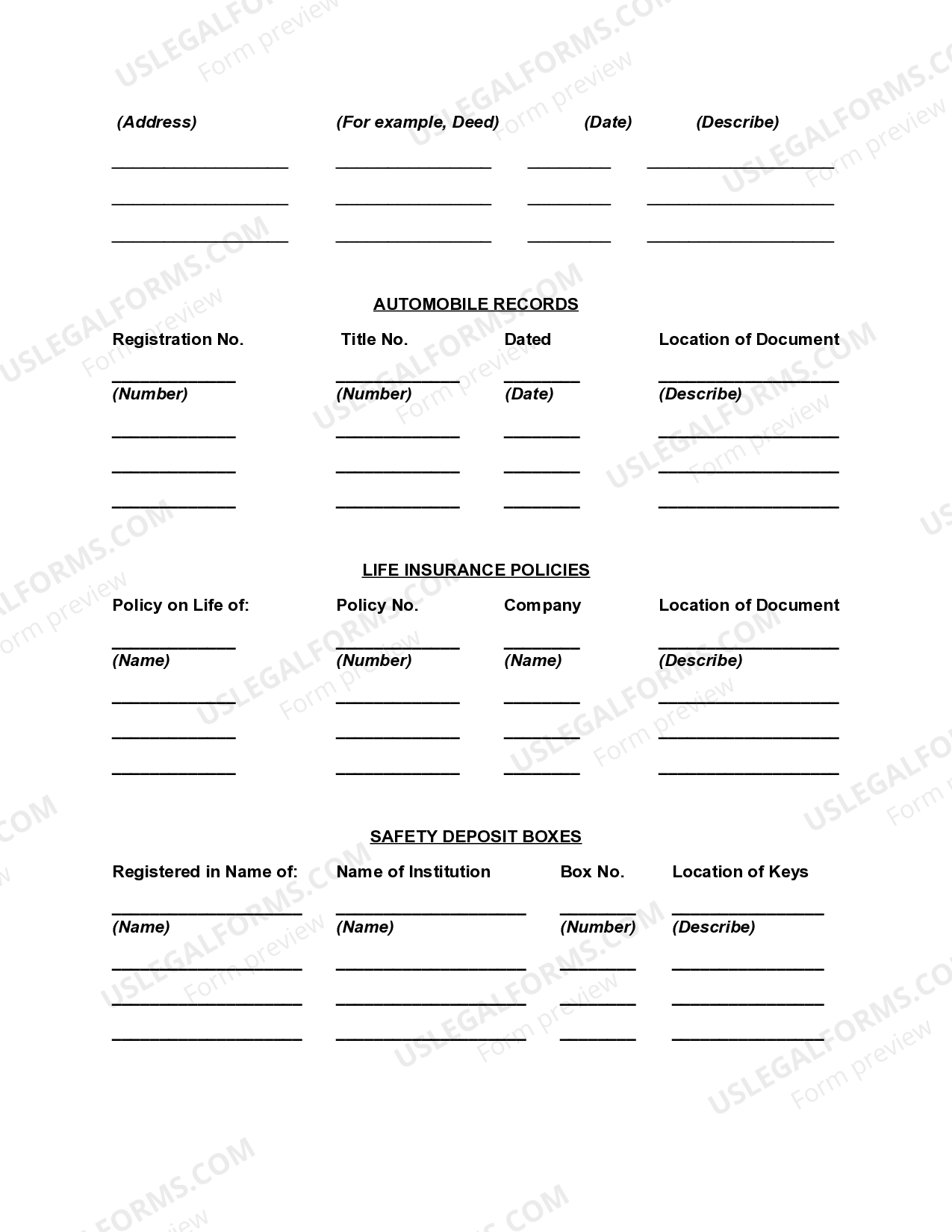 Alabama Worksheet for Location of Important Documents | US Legal Forms