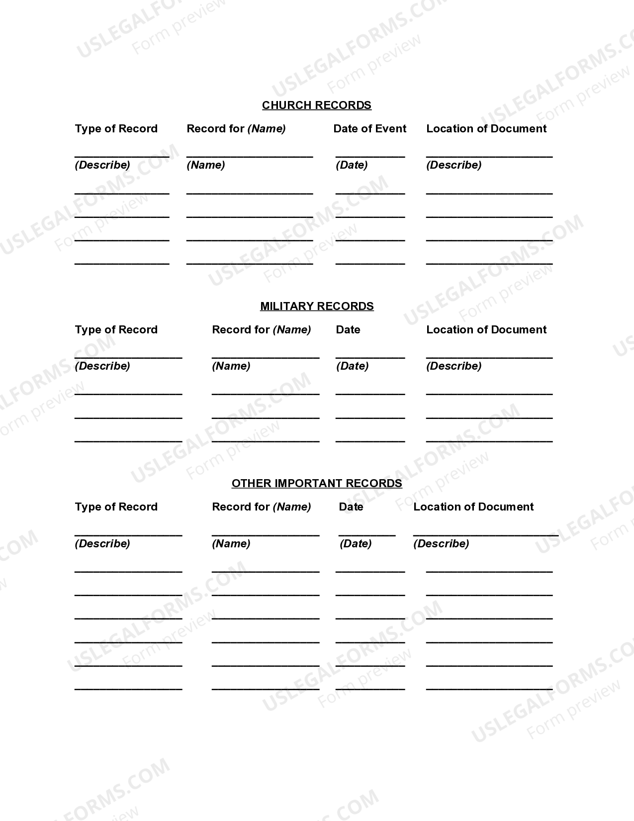 Wisconsin Worksheet for Location of Important Documents | US Legal Forms