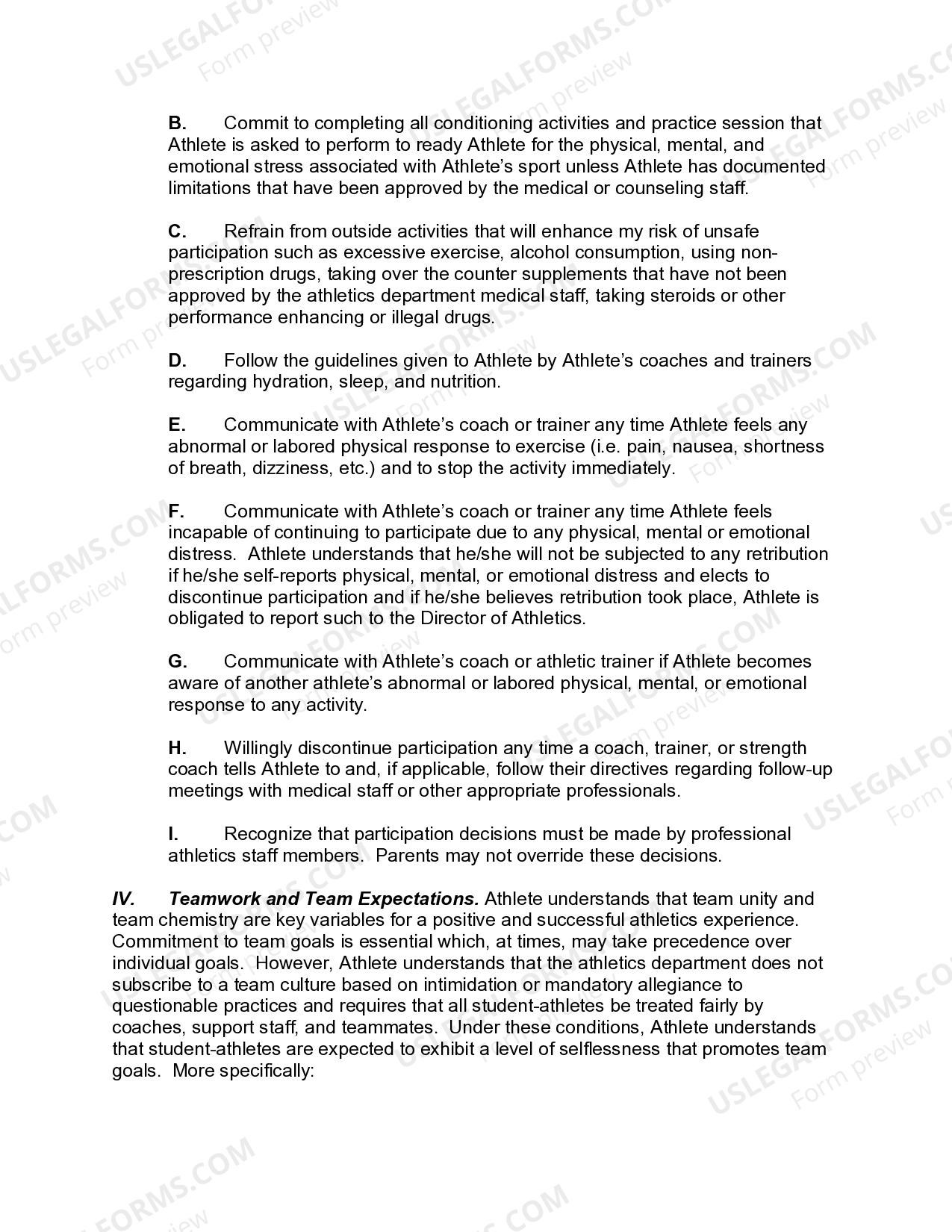 Florida Student Athlete Participation Agreement | US Legal Forms