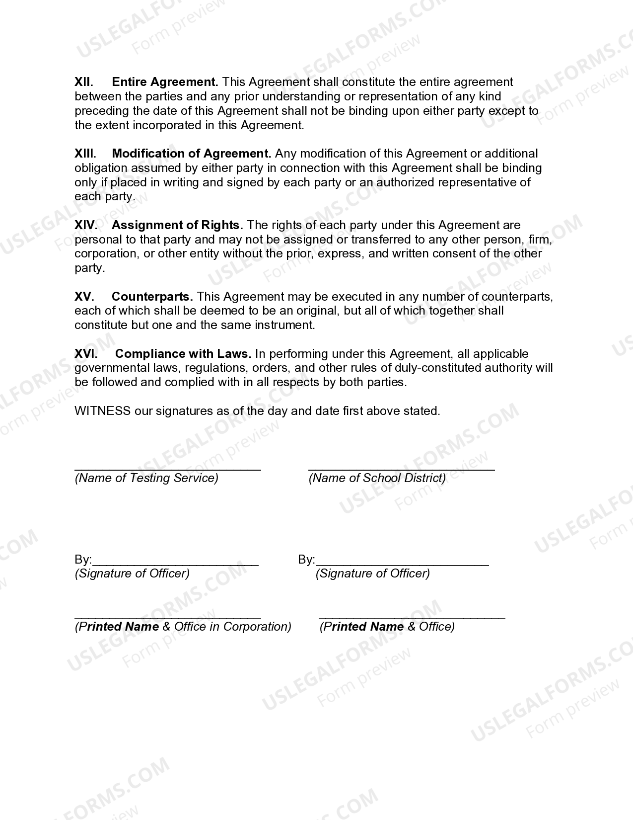Agreement for Drug Testing with Drug Testing Service | US Legal Forms
