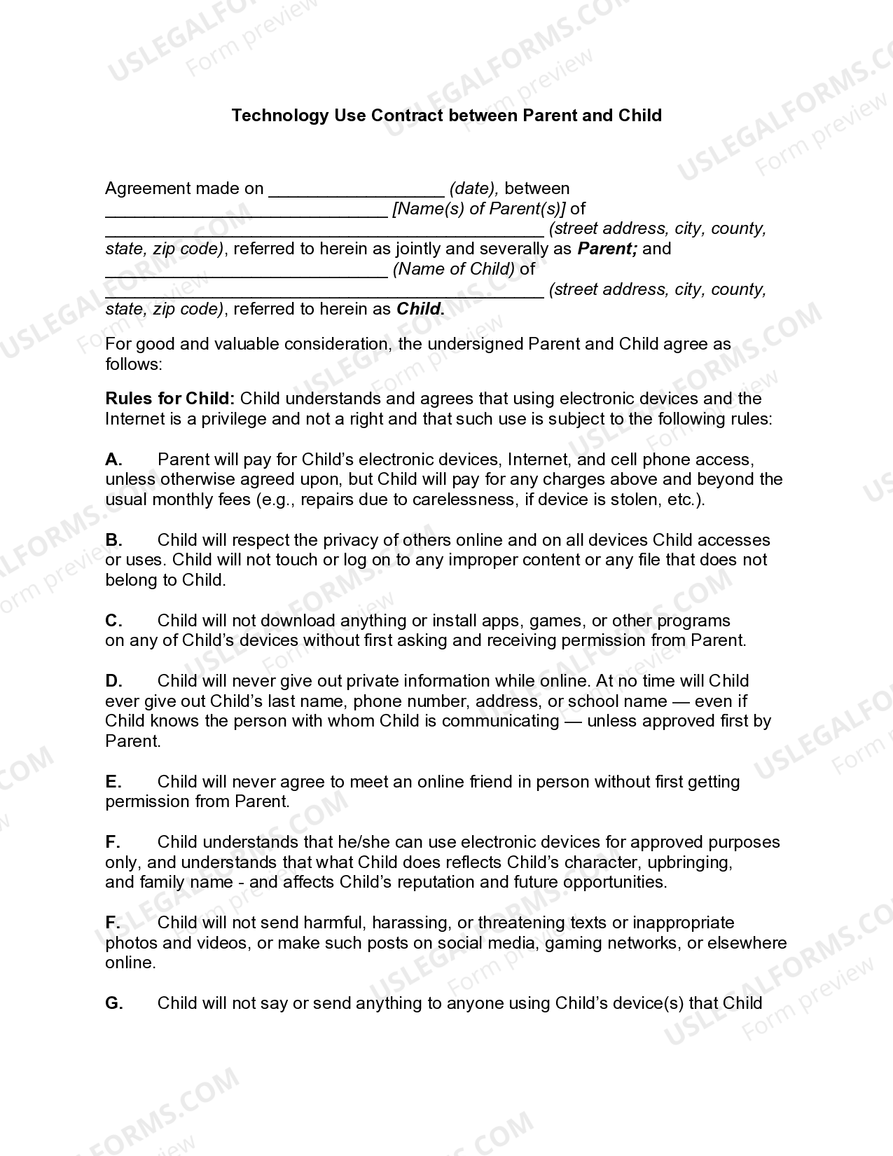 Illinois Technology Use Contract between Parent and Child - Technology ...