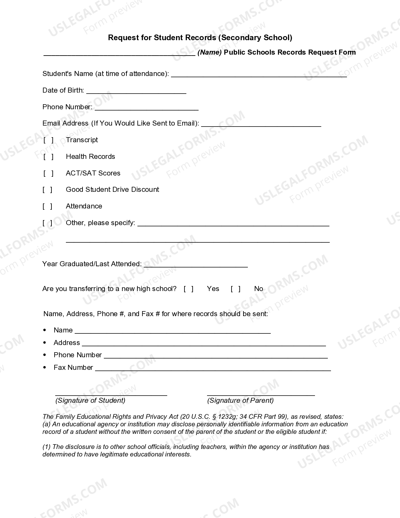 Maryland Request for Student Records (Secondary School) | US Legal Forms