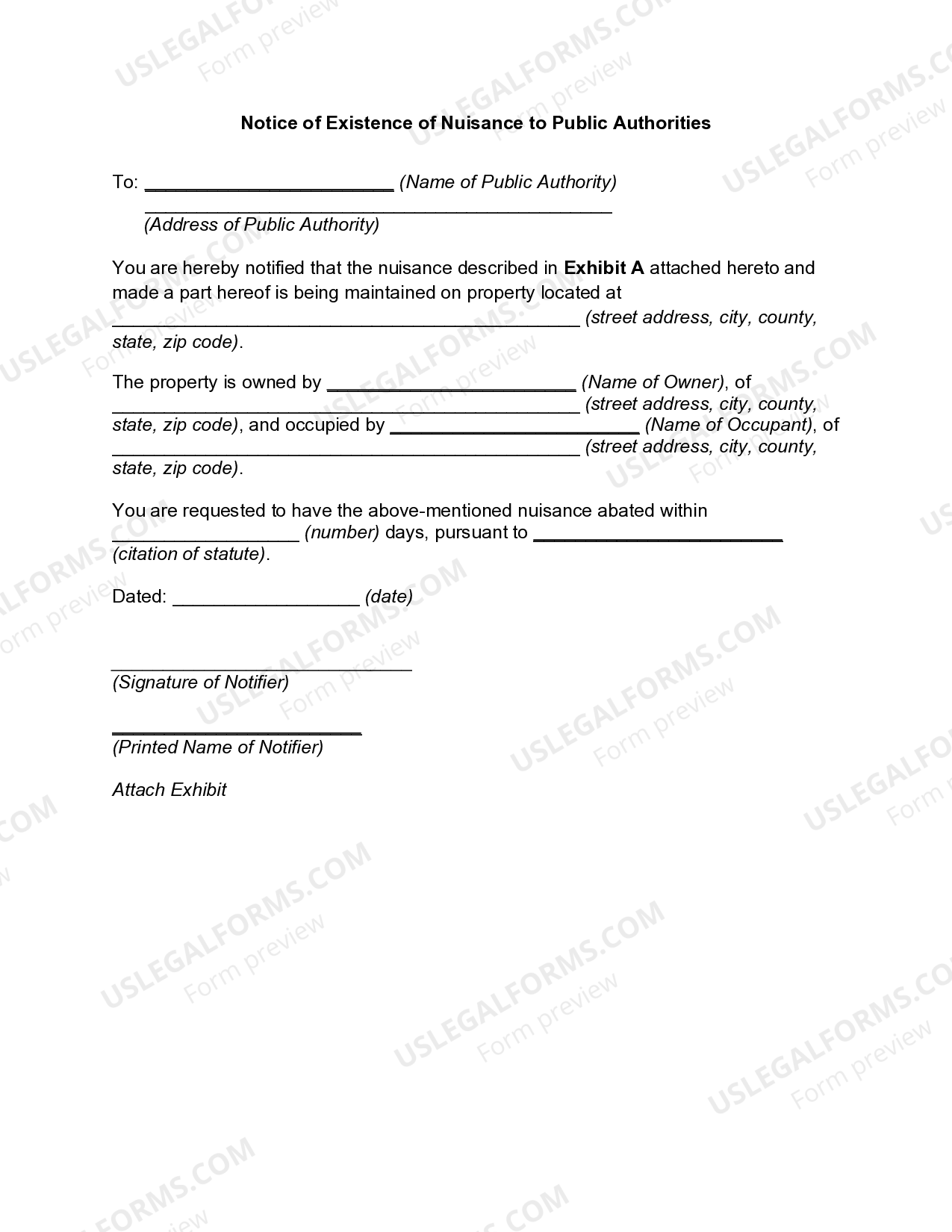 New Mexico Notice of Existence of Nuisance to Public Authorities ...