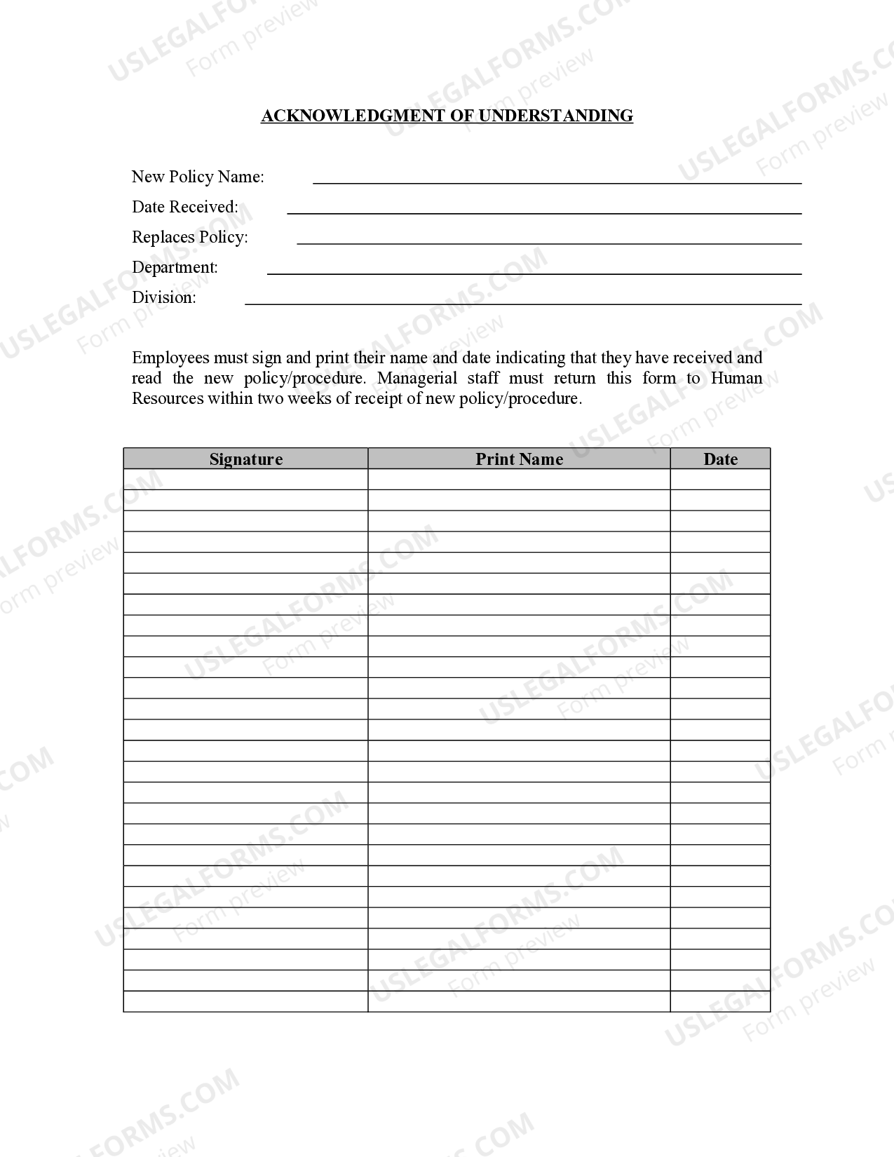 Alabama Acknowledgment of Understanding | US Legal Forms