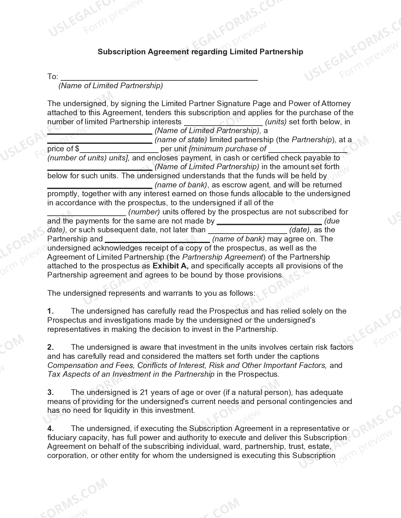 West Virginia Subscription Agreement regarding Limited Partnership | US ...