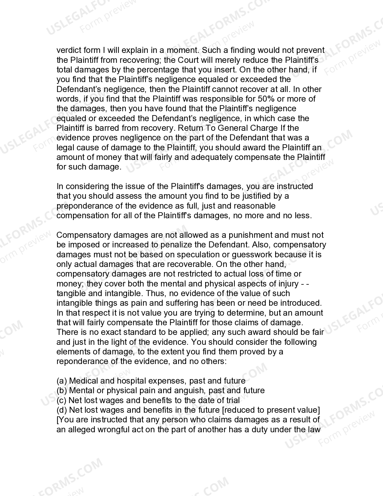 Jury Instruction - 1.1 Comparative Negligence Defense | US Legal Forms