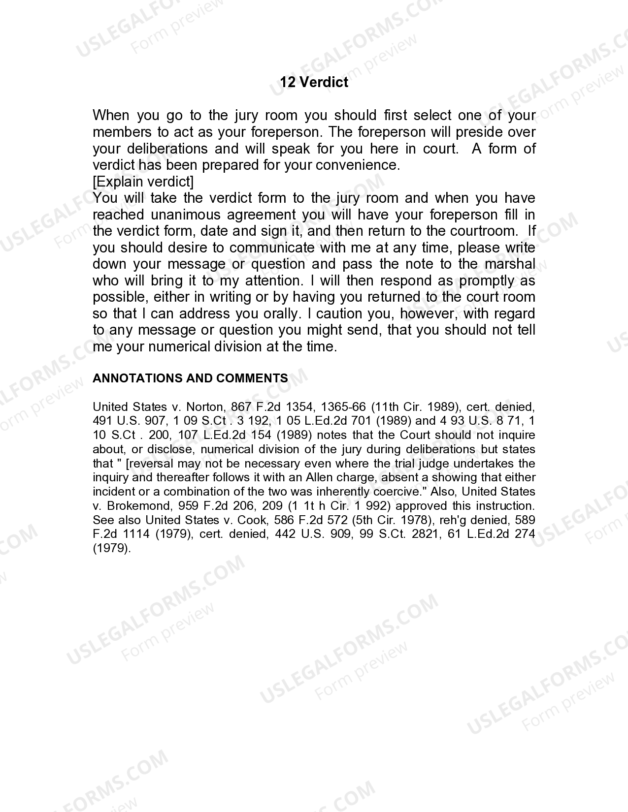 Jury Instruction - Verdict | US Legal Forms