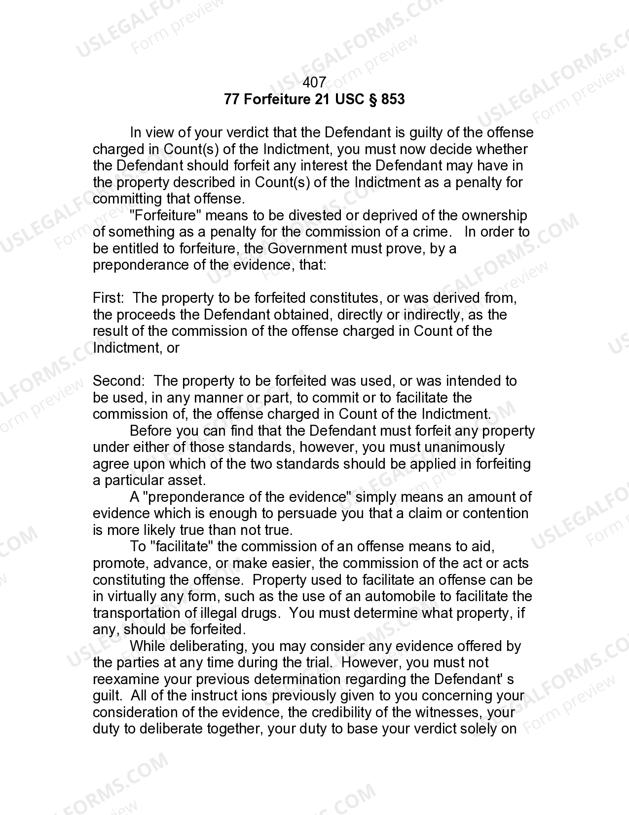 Jury Instruction - Forfeiture | US Legal Forms