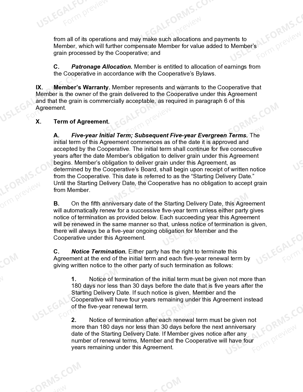 Uniform Marketing and Delivery Agreement of Cooperative - Uniform ...