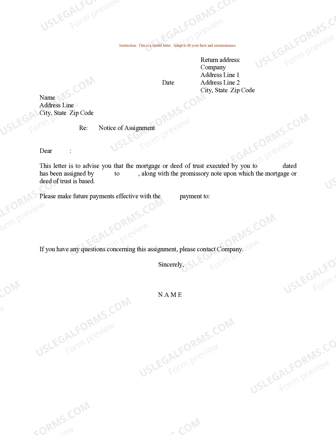 Letter of Notice to Borrower of Assignment of Mortgage - Mortgage Real ...