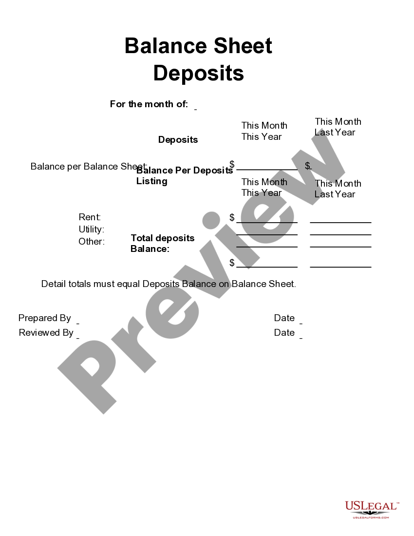 Tennessee Balance Sheet Deposits US Legal Forms