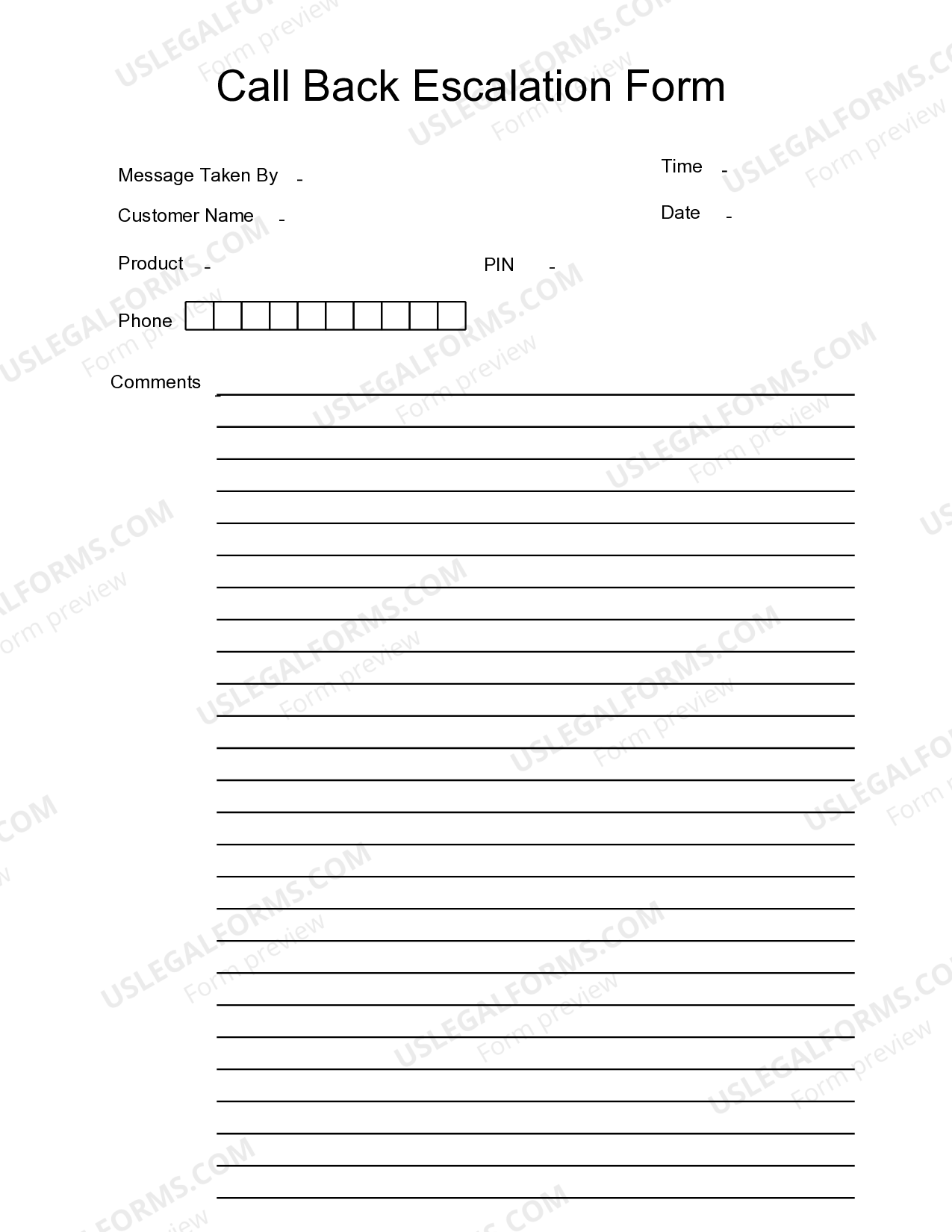Mississippi Call Back Escalation Form | US Legal Forms