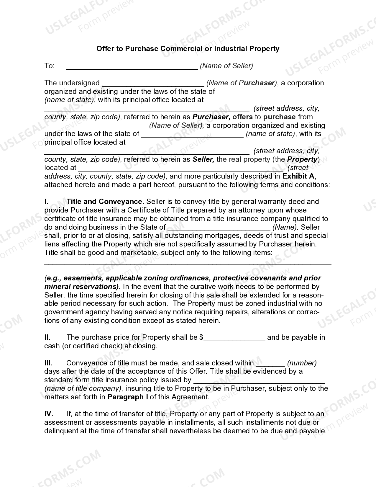 California Offer to Purchase Commercial or Industrial Property | US ...