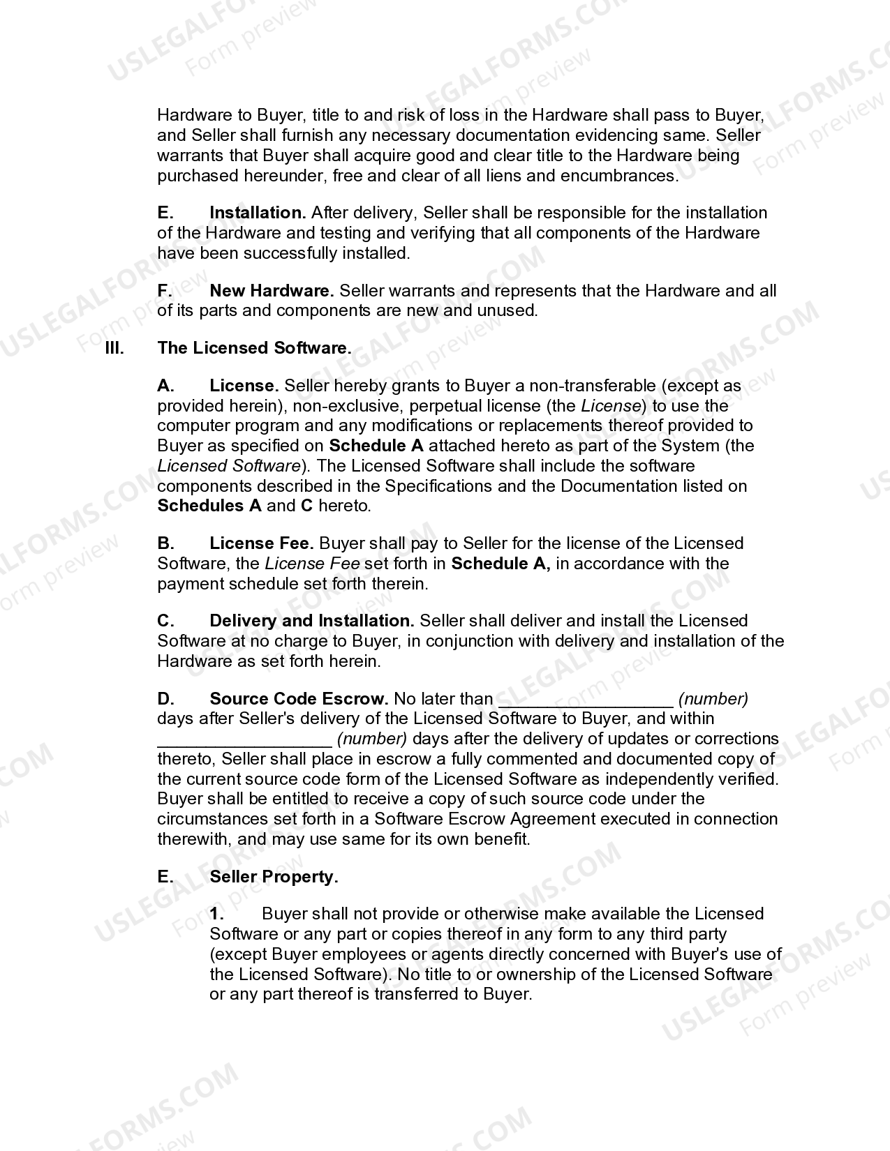 Texas Turnkey Hardware and Software Agreement | US Legal Forms