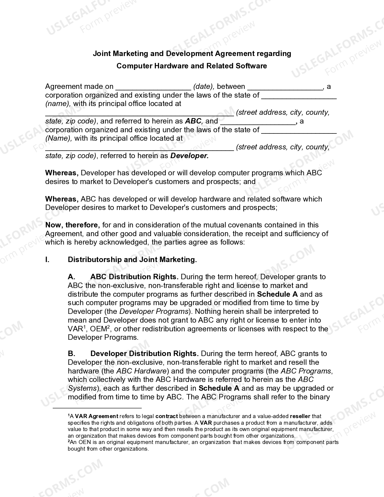 Montana Joint Marketing and Development Agreement regarding Computer ...