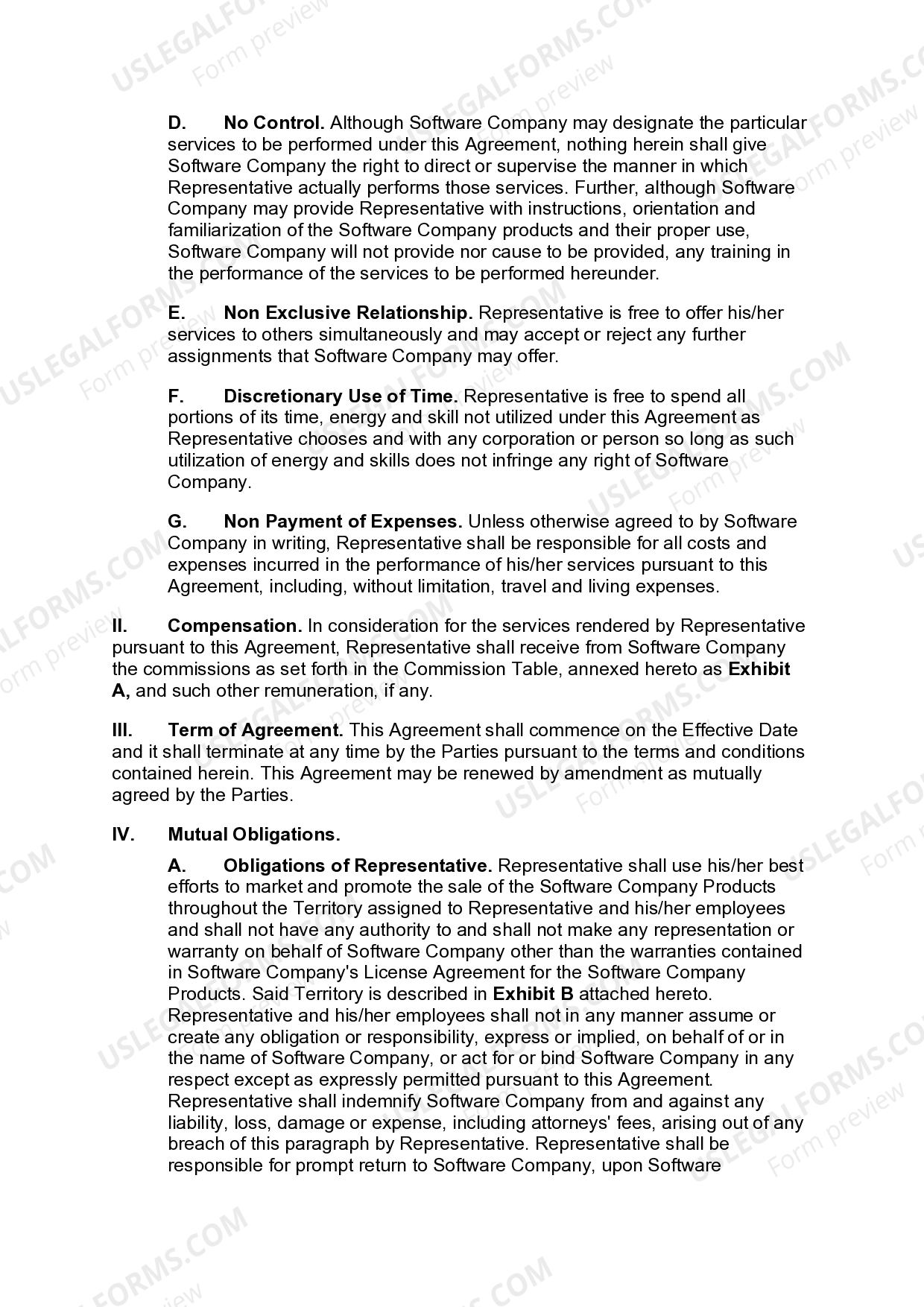 Alaska Independent Sales Representative Agreement with Developer of Computer Software with ...