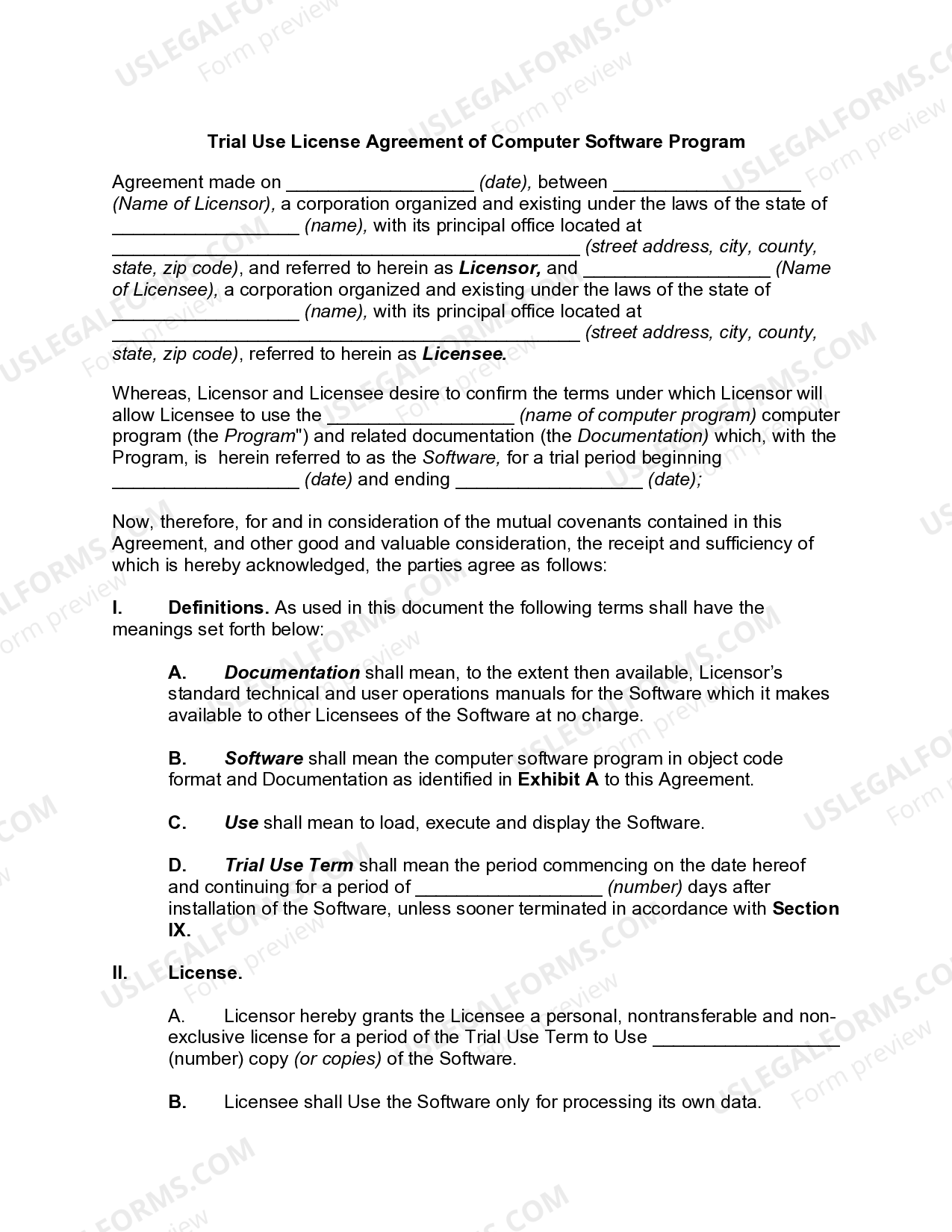 Texas Trial Use License Agreement of Computer Software Program | US ...