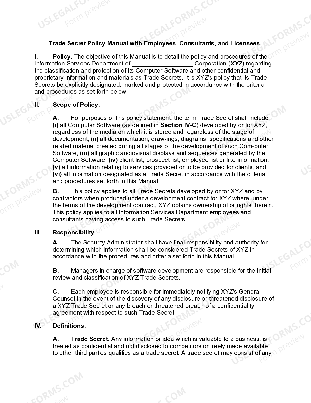 Oregon Trade Secret Policy Manual with Employees, Consultants - Trade ...