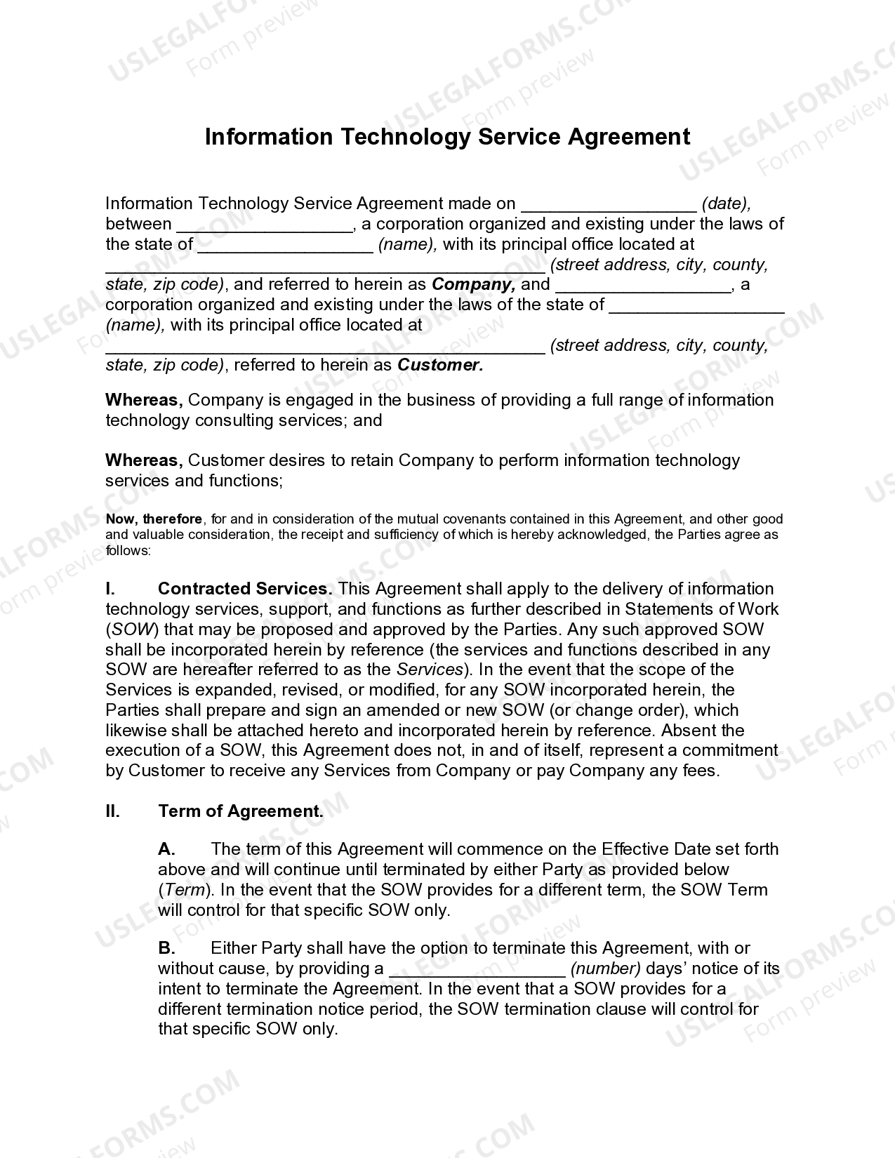 North Dakota Information Technology Service Agreement | US Legal Forms