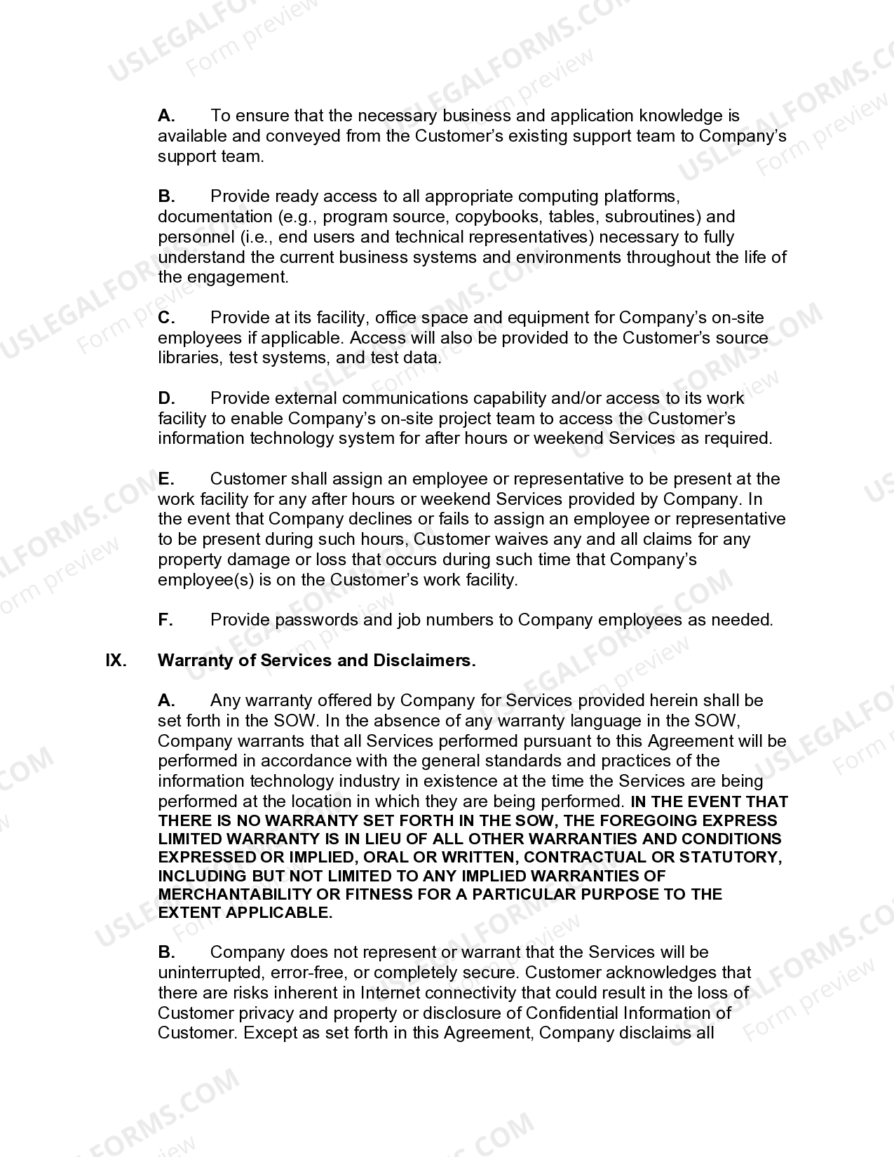 Illinois Information Technology Service Agreement | US Legal Forms