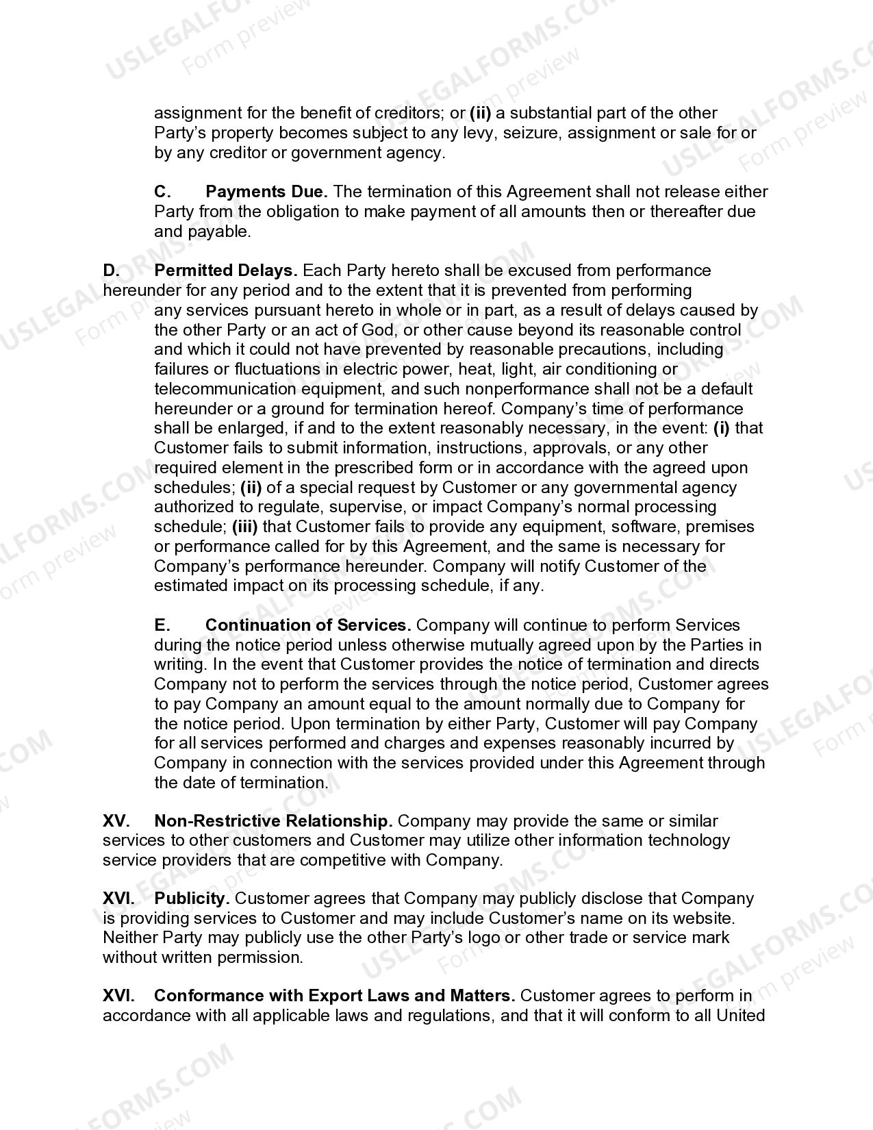 Texas Information Technology Service Agreement | US Legal Forms