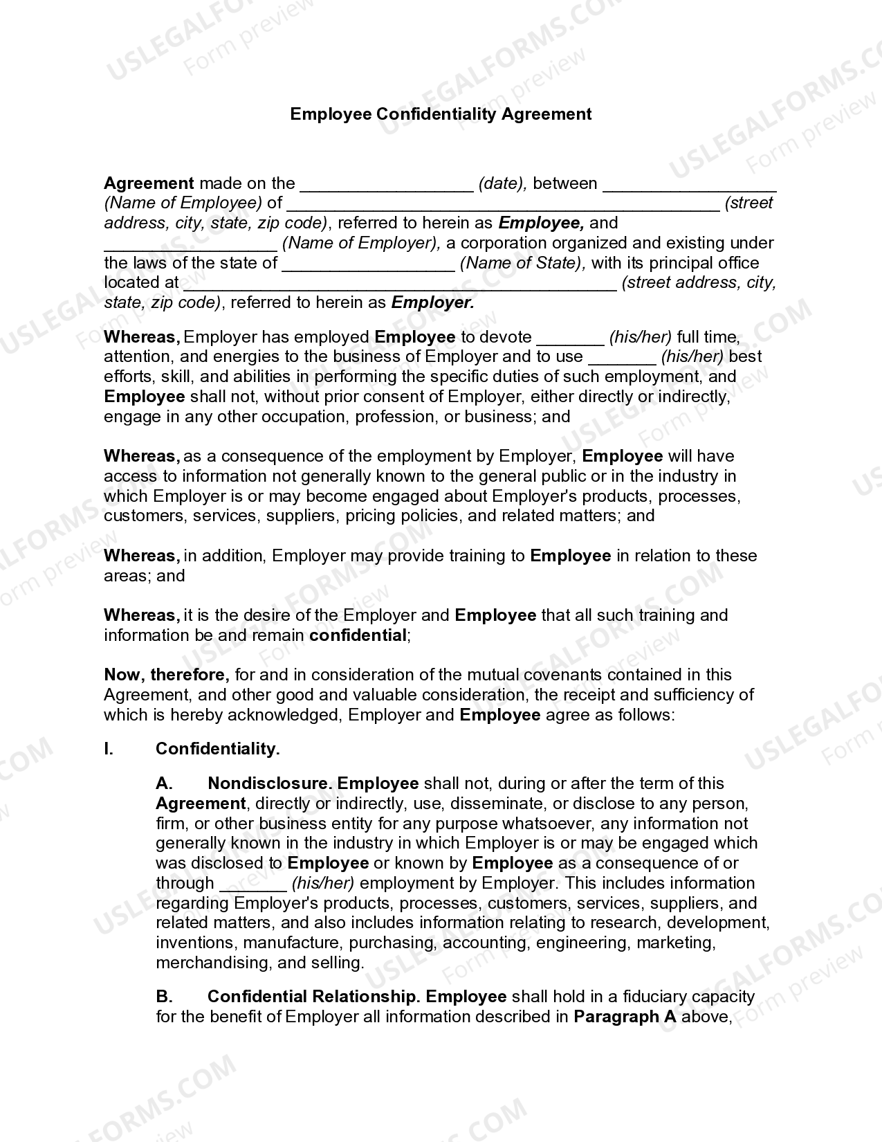 Rhode Island Employee Confidentiality Agreement - Employee ...