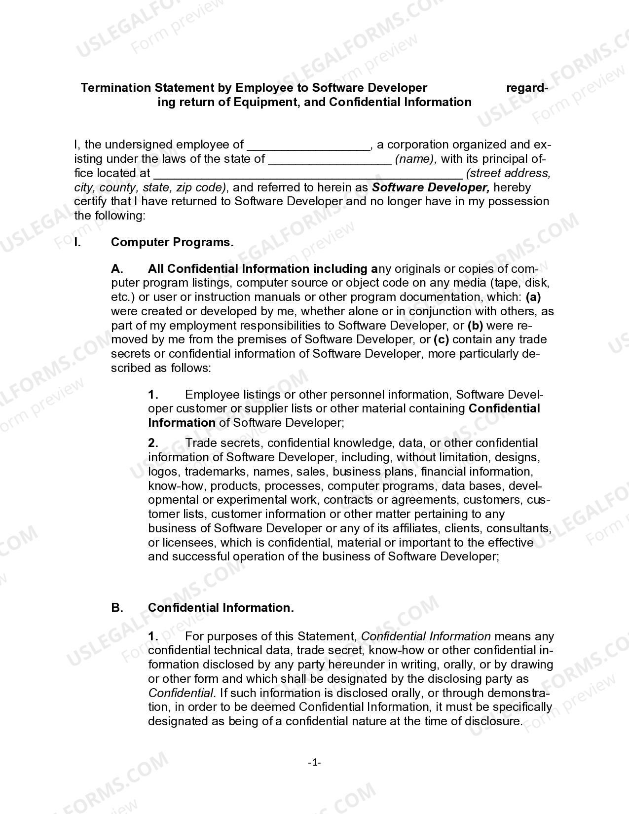 Kentucky Termination Statement by Employee to Software Developer ...