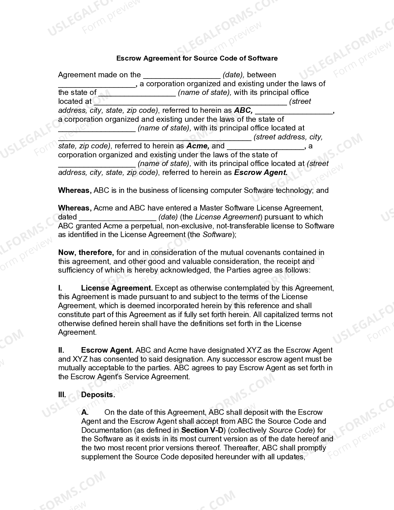 Pennsylvania Escrow Agreement for Source Code of Software | US Legal Forms