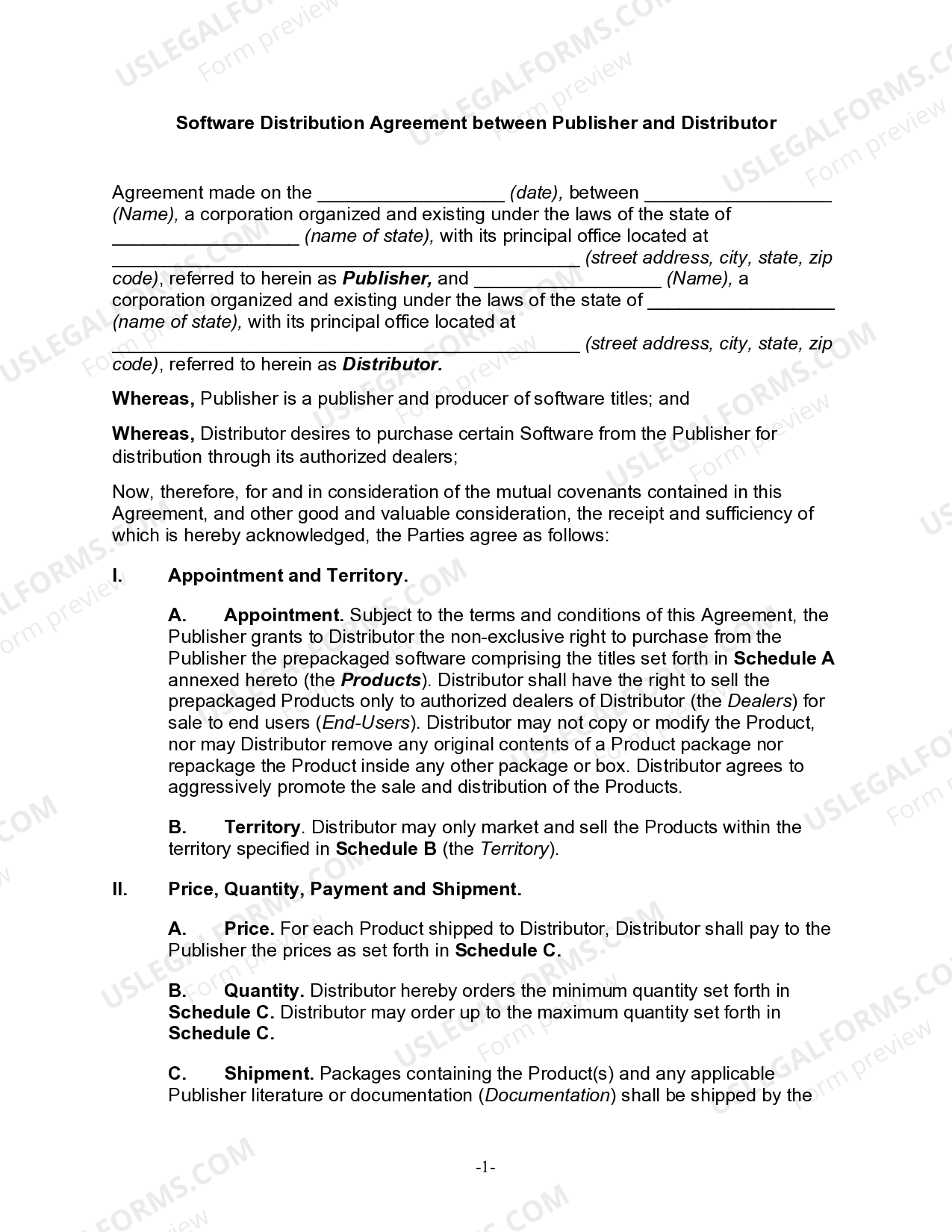 Puerto Rico Software Distribution Agreement between Publisher and Distributor | US Legal Forms