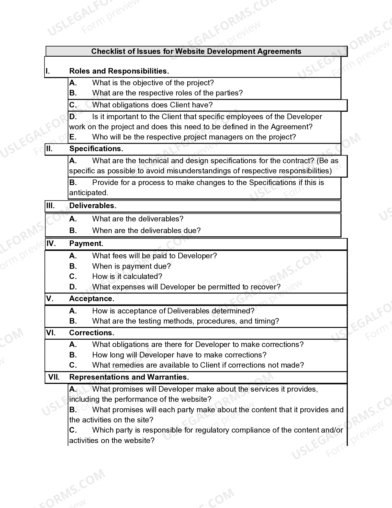 Texas Checklist of Issues for Website Development Agreements | US Legal ...
