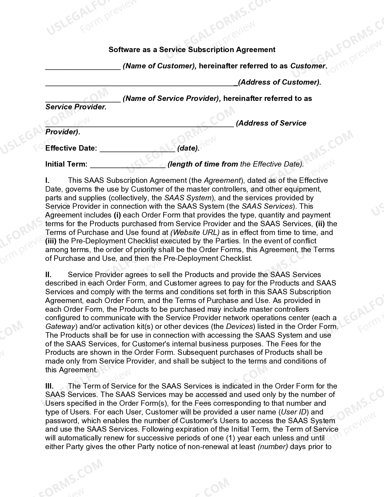 South Dakota Software as a Service Subscription Agreement | US Legal Forms