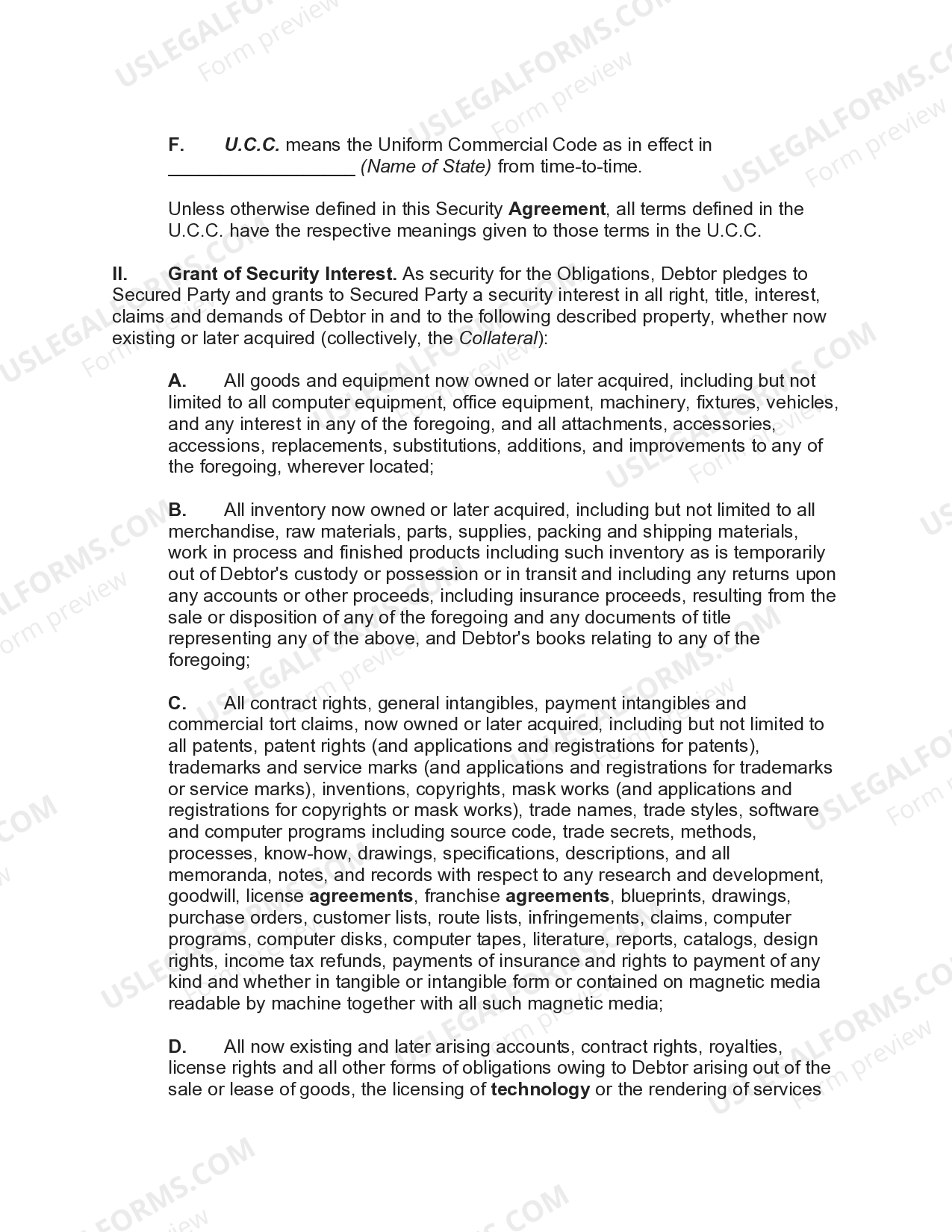 Security Agreement Covering Goods, Equipment, Inventory, Etc. | US ...