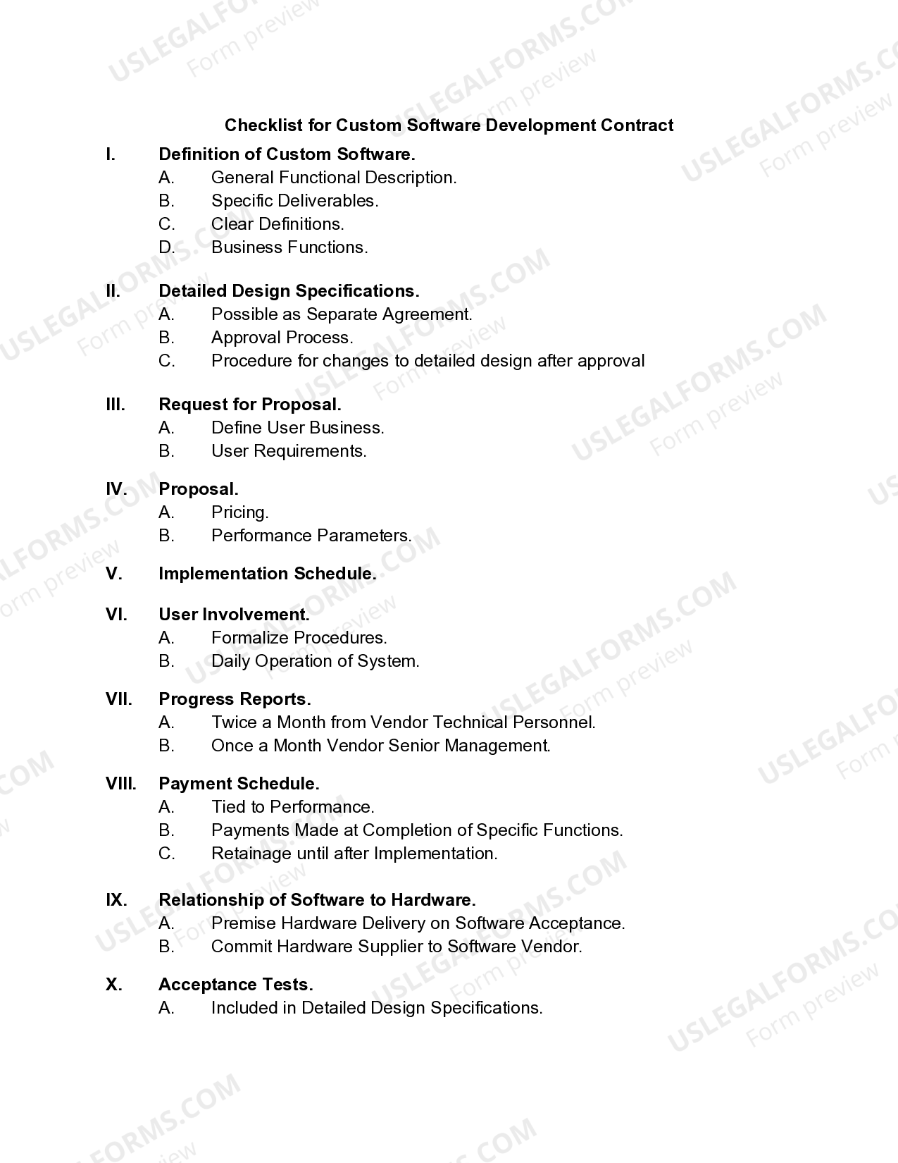 Checklist for Custom Software Development Contract | US Legal Forms