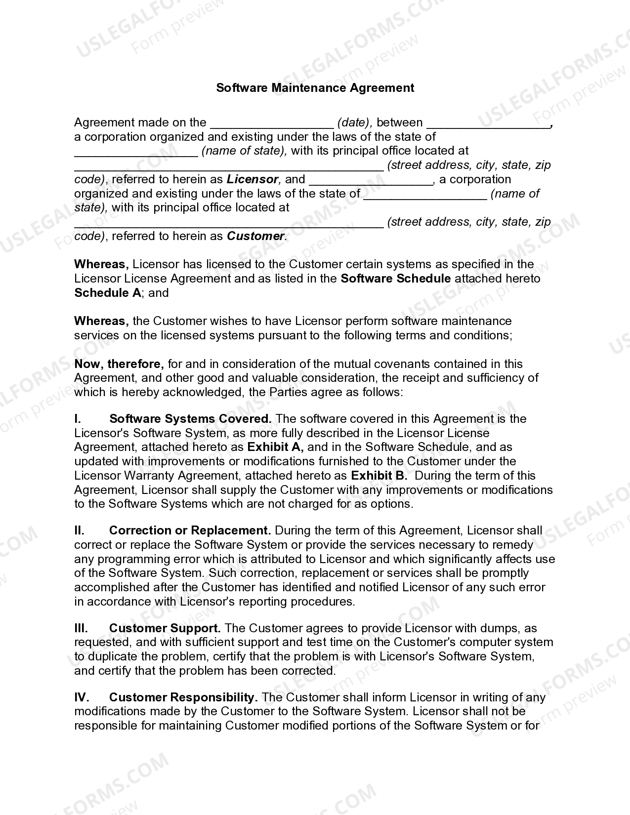 New Hampshire Software Maintenance Agreement | US Legal Forms