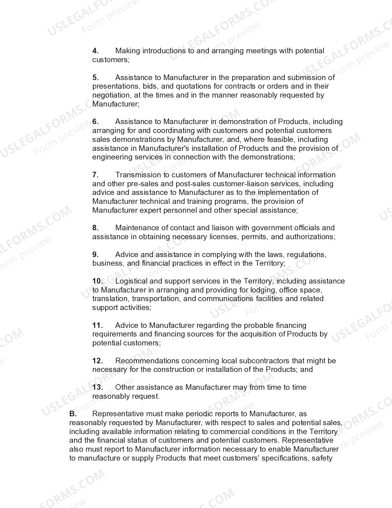 Exclusive Foreign Sales Representative Agreement with Manufacturer ...