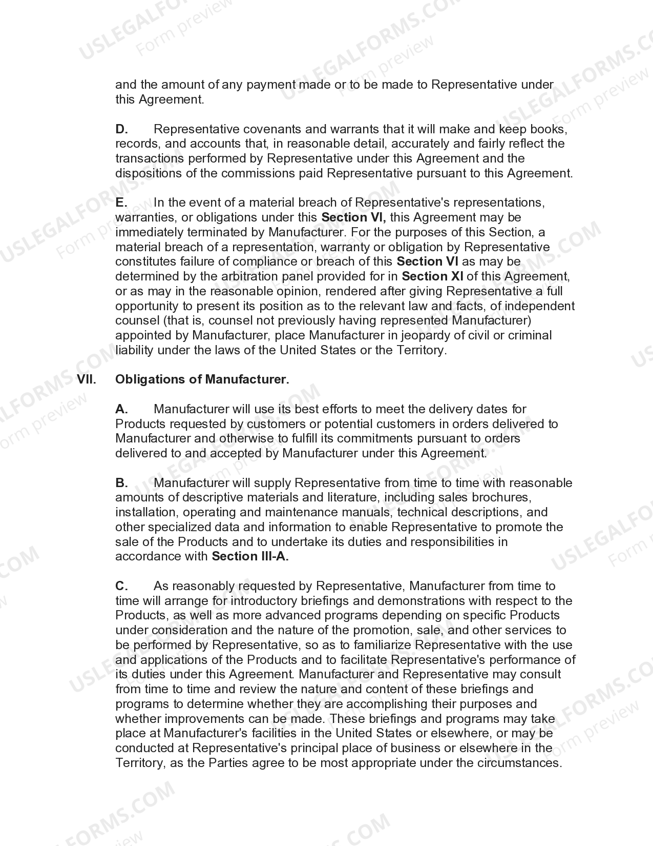 Exclusive Foreign Sales Representative Agreement with Manufacturer ...